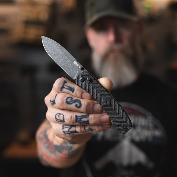Jeremy Siers Lander 2 - Black Micarta - Acid Wash Blade